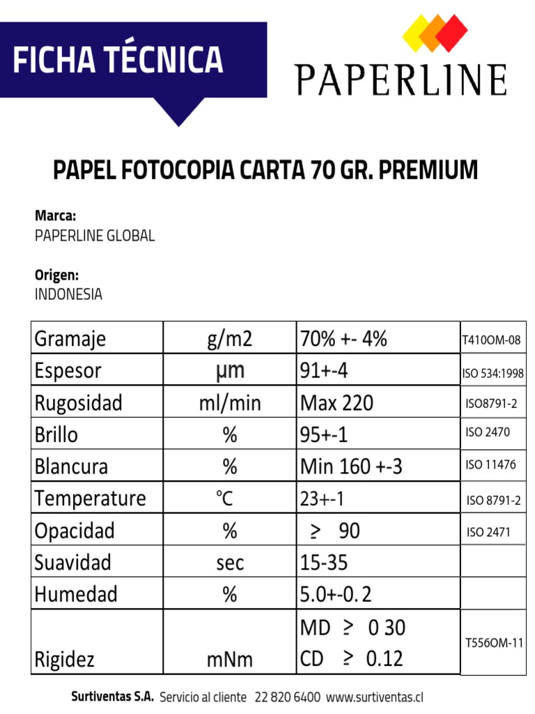 Papel Fotocopia Carta 70 Gr. Premium: Ficha Técnica | PDF