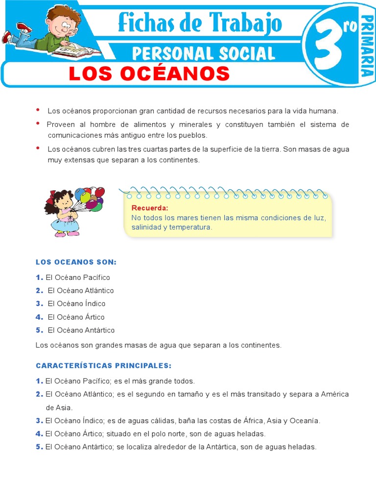 Los Océanos para Tercer Grado de Primaria 3333 | PDF | Océanos | océano ...