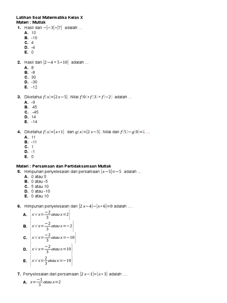 Latihan Soal Matematika Kelas X | PDF
