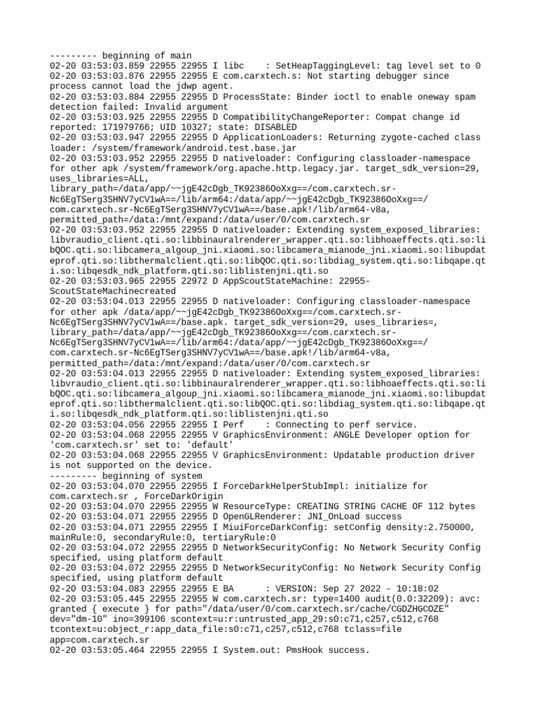 Android App Debugging Logs Analysis | PDF | Library (Computing) | Computer Programming