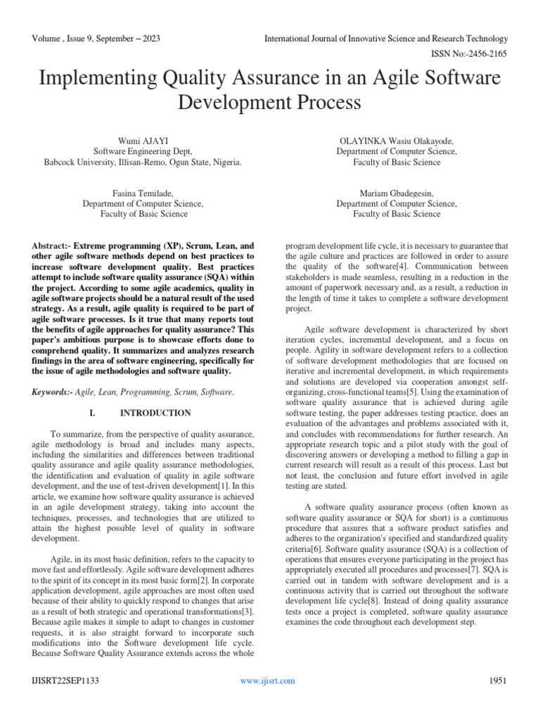 Implementing Quality Assurance in An Agile Software Development Process | PDF | Agile Software ...