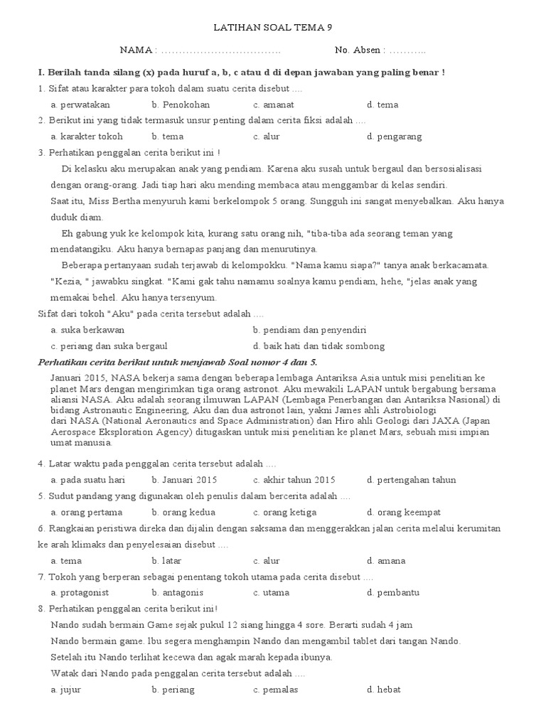 Soal Latiah Tema 9 Bi Pdf