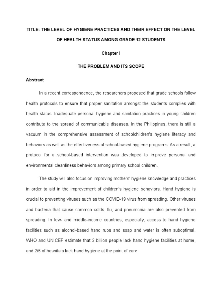 The Level of Hygiene Practices and Their Effect On The Level of Health ...