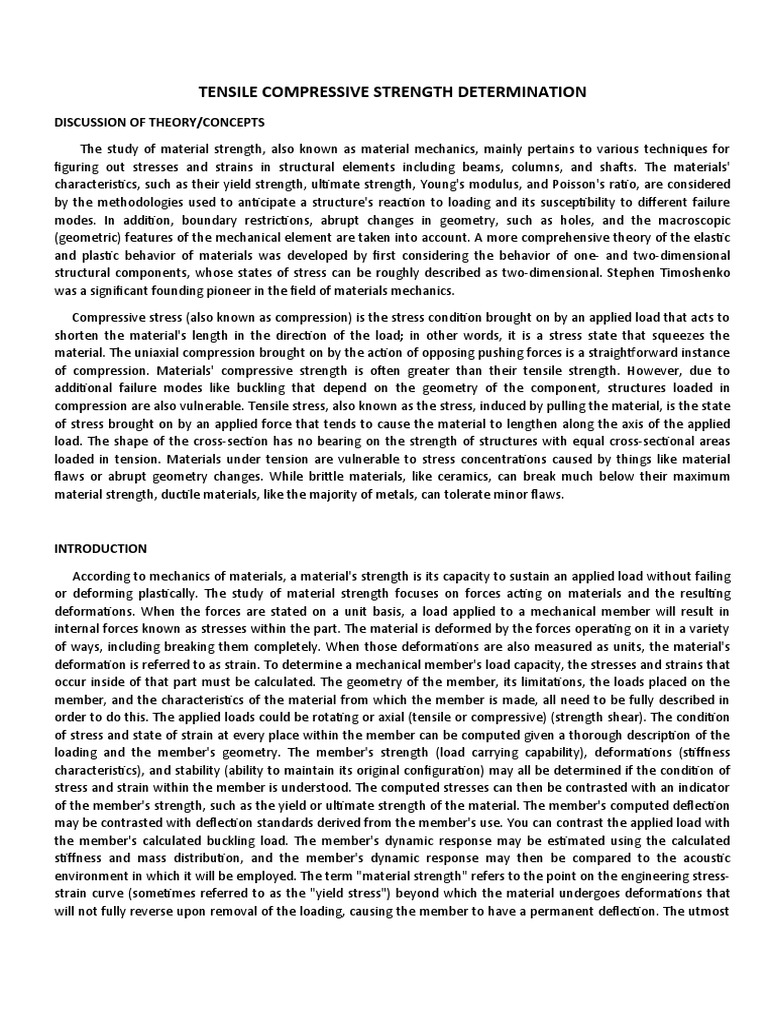 Tensile Compressive Strength Determination | PDF | Strength Of ...