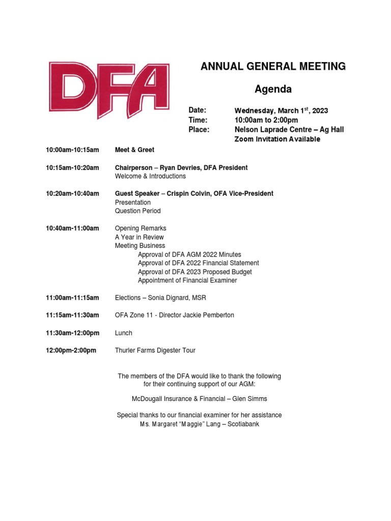 Dfa Agm 2023 Agenda | PDF