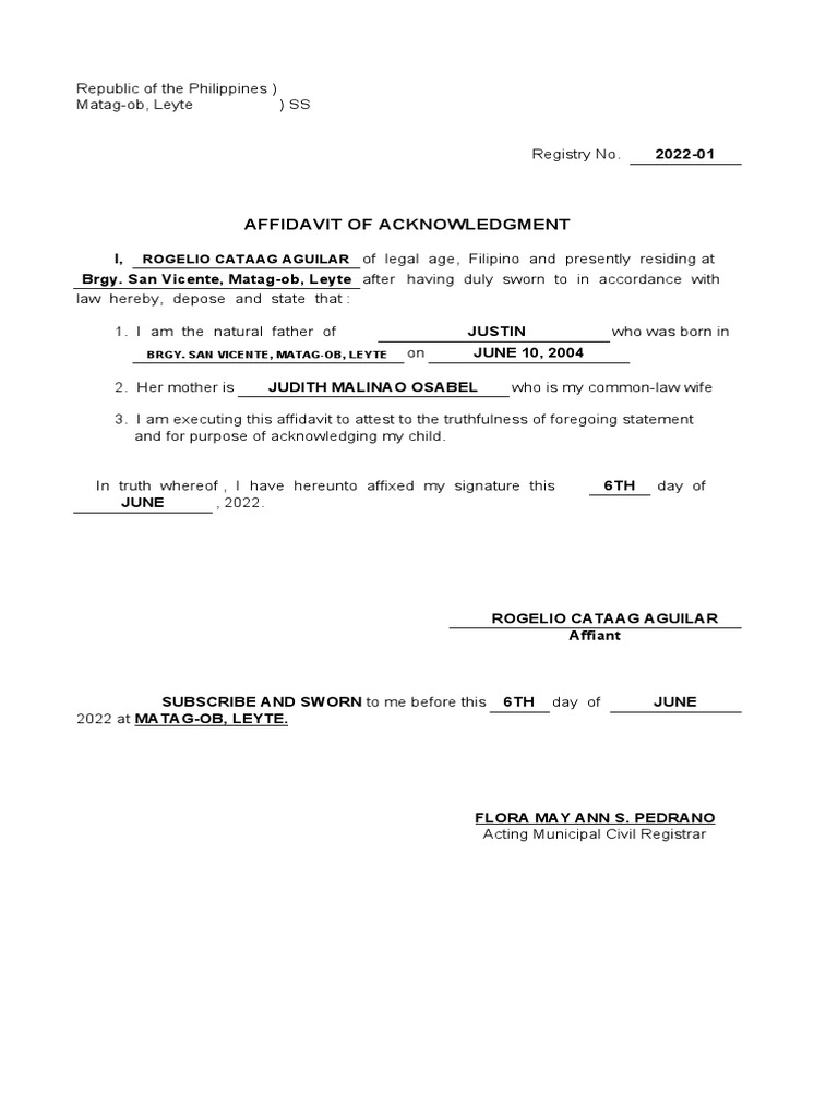 Affidavit of Acknowledgment | PDF | Law