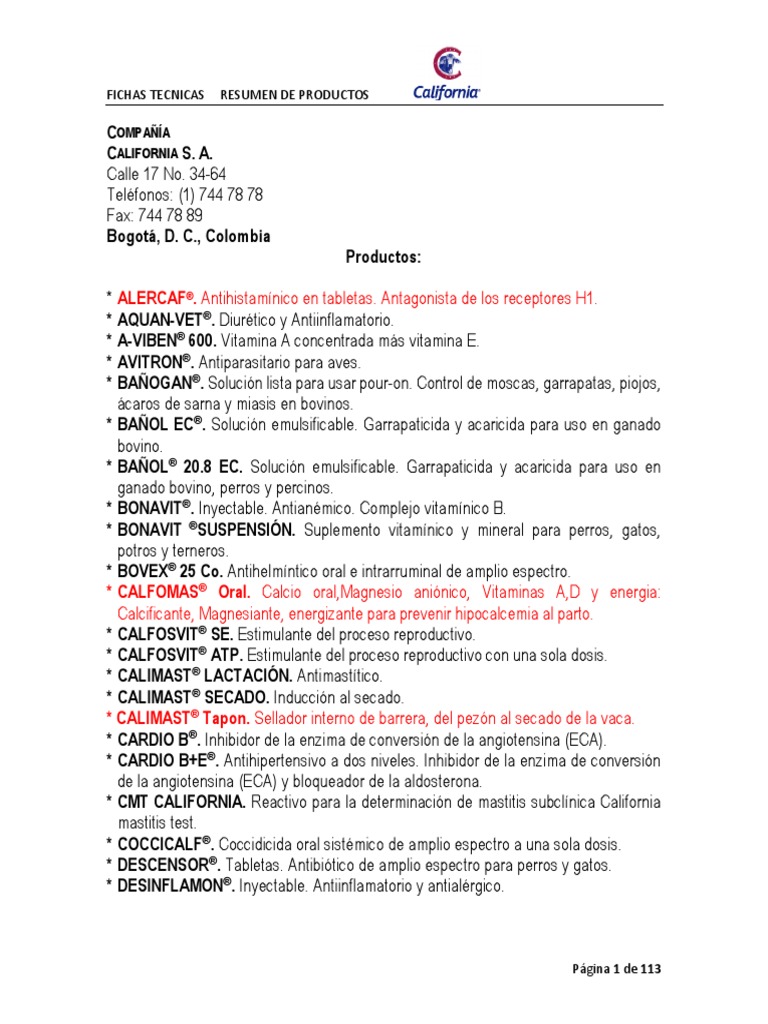 C - Fichas Tecnicas California 2021 Resumen | PDF | Especialidades Medicas