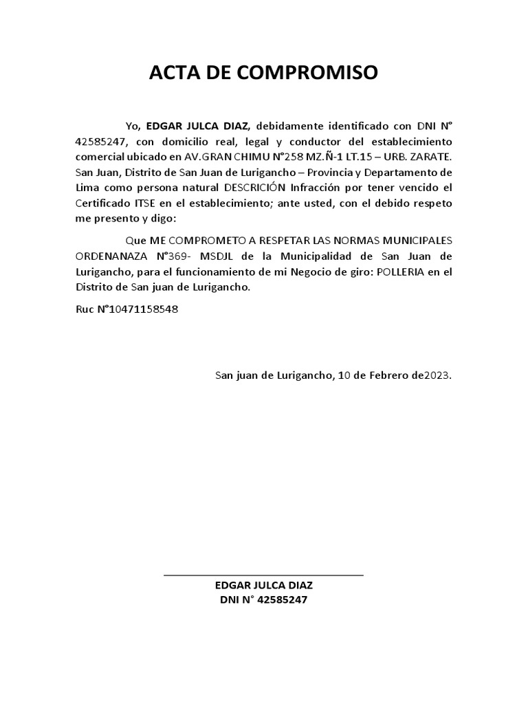 Acta de Compromiso | PDF