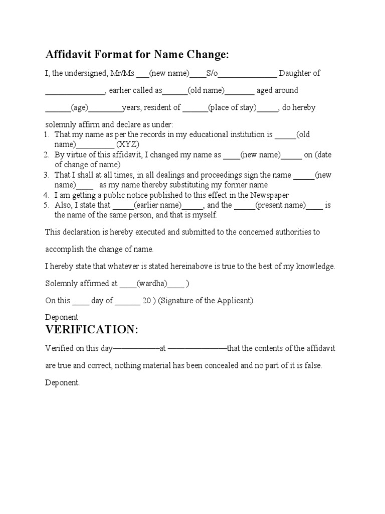 Affidavit For Name Change | PDF