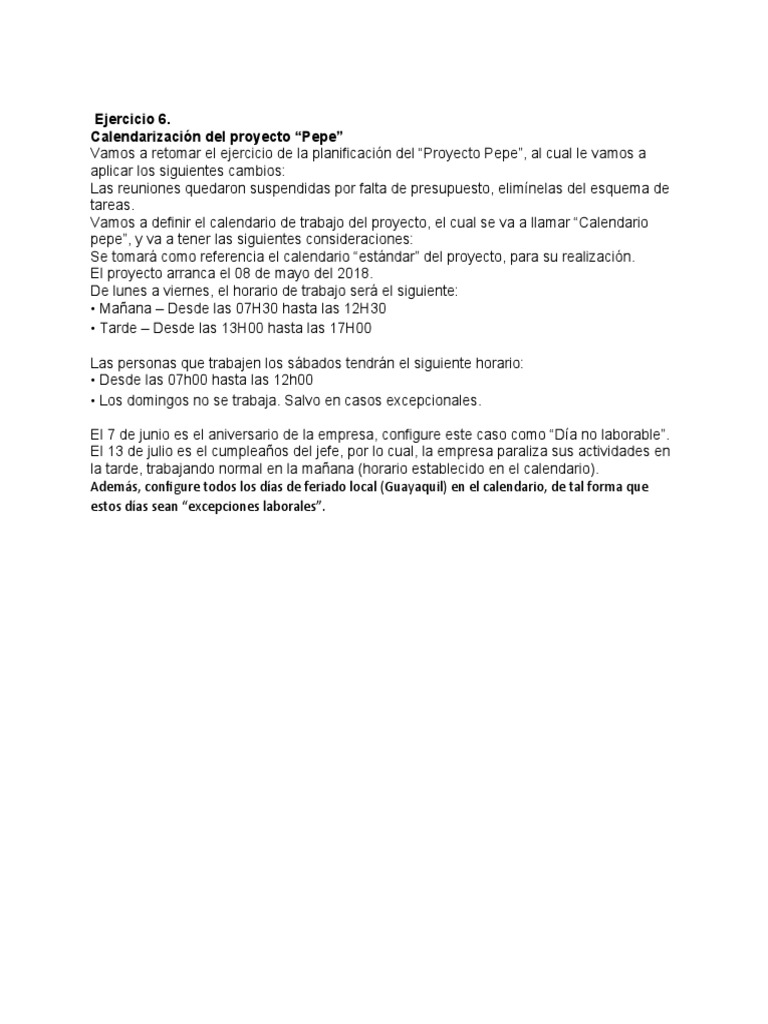 Calendario del Proyecto Pepe 2018 | PDF