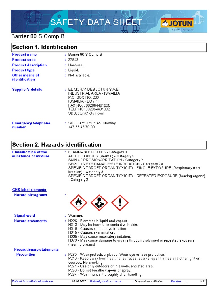 SDS 37943 Barrier 80 S Comp B Euk EG | PDF | Toxicity | Firefighter