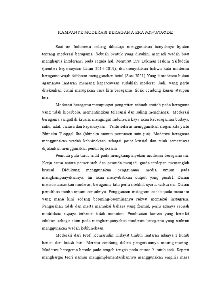 Kampanye Moderasi Beragama di Era New Normal | PDF | Ilmu Sosial ...