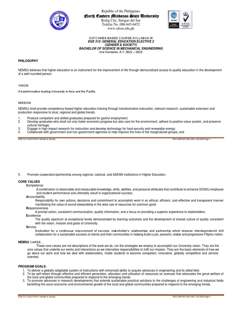 Elective - 2 Ege 312 - Gender & Society | PDF | Gender | Gender Studies