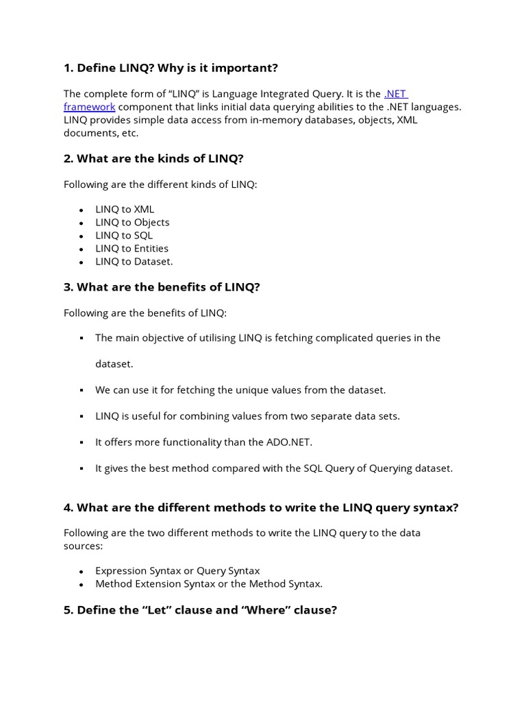 LINQ Interview Questions for Experienced | PDF | Language Integrated ...