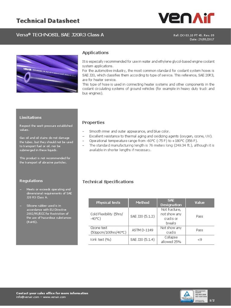 Vena Technosil-Heater Hose TDS | PDF | Coolant | Applied And ...