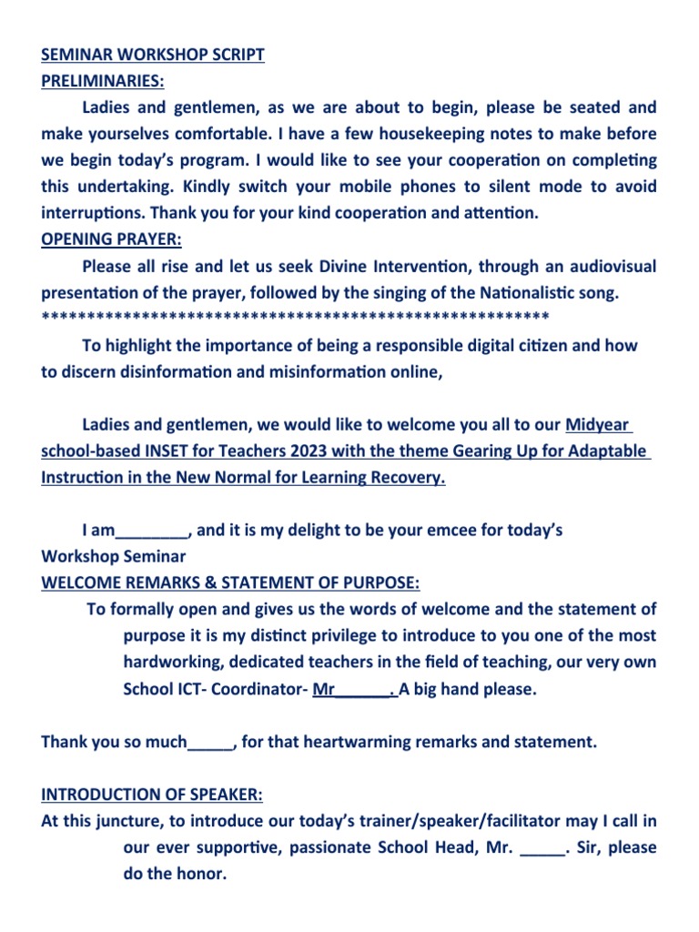 Workshop Script | PDF | Prayer