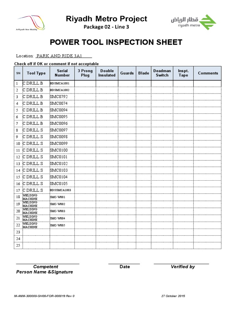 M-ANM-300000-GH00-FOR-000019 Rev 0 - Power Tool Inspection Sheet DRILL ...