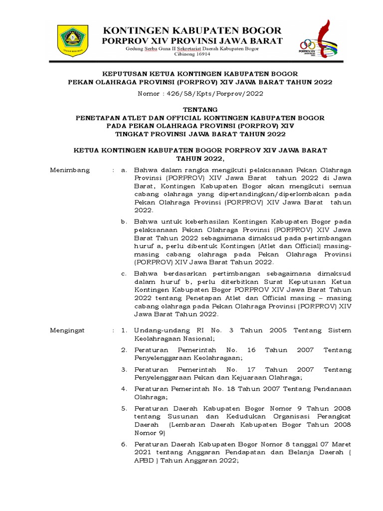 SK Atlet & Official PORPROV XIV 2022 | PDF