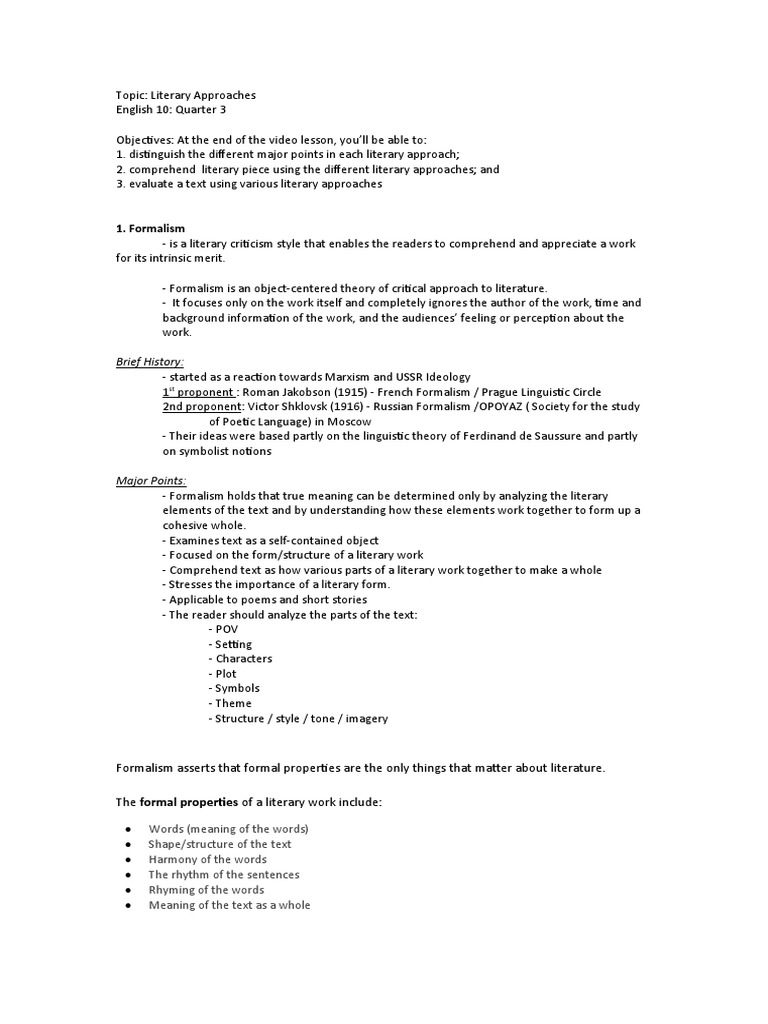 Outline Literary Approaches | PDF | Marxism | Karl Marx