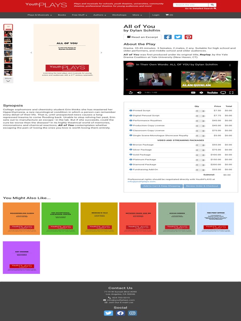 All of You by Dylan Schifrin YouthPLAYS | PDF