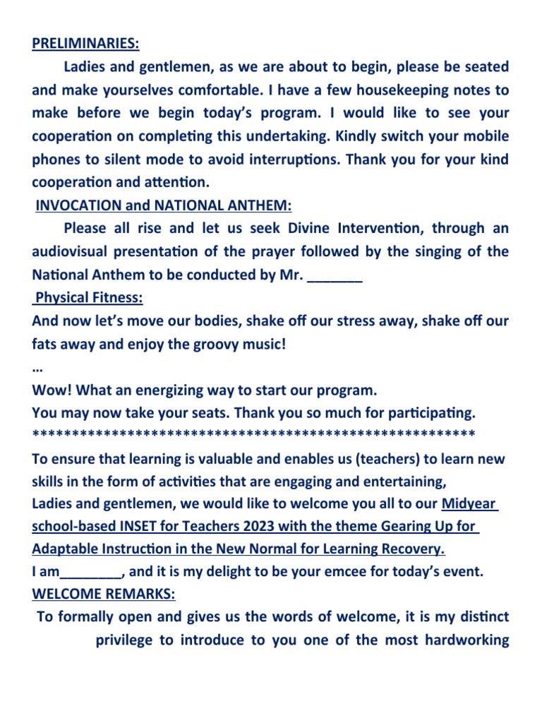Inset Emcee Script | PDF Inset Emcee Script | PDF