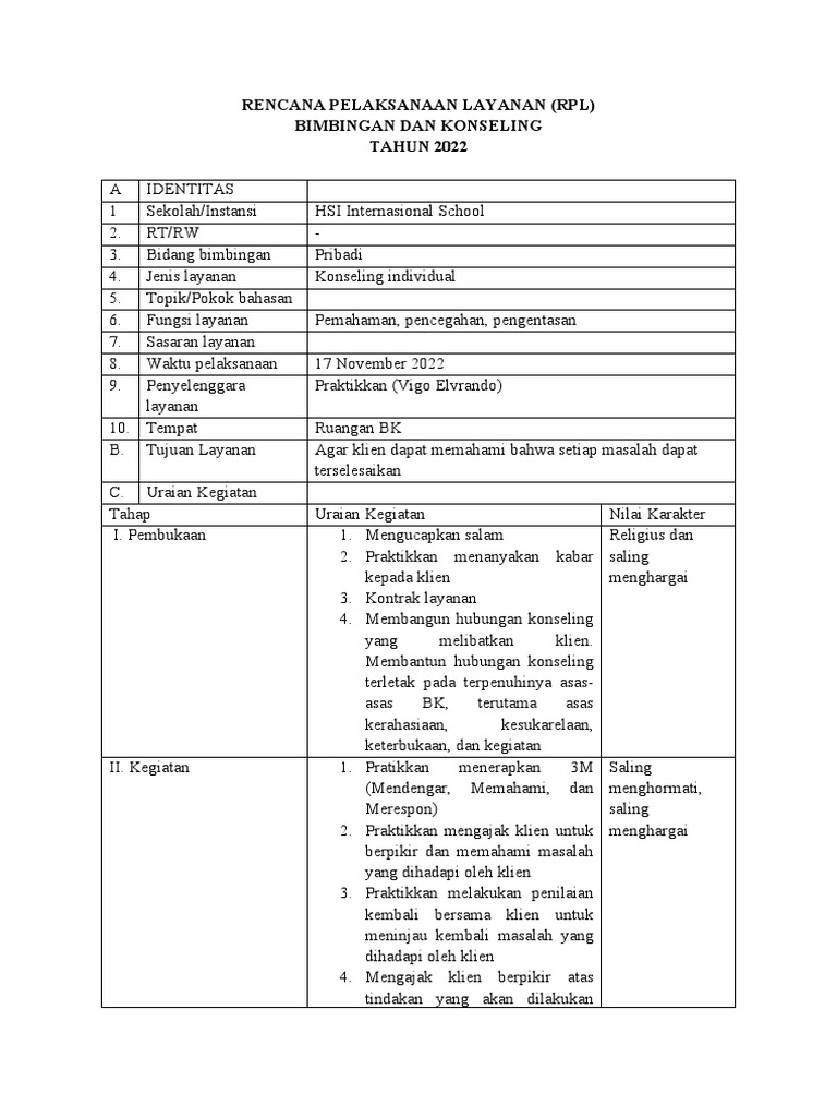 RPL Layanan Konseling Individu | PDF