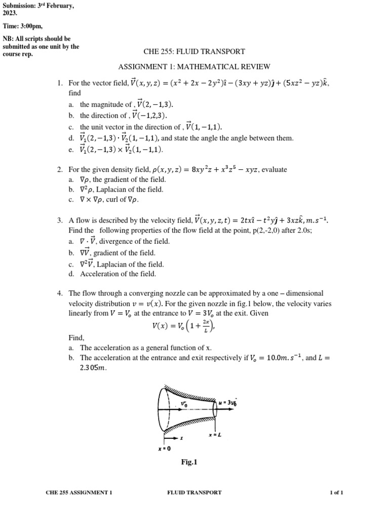 Assignment-1 - 1 - Che 255 | PDF | Nozzle | Acceleration