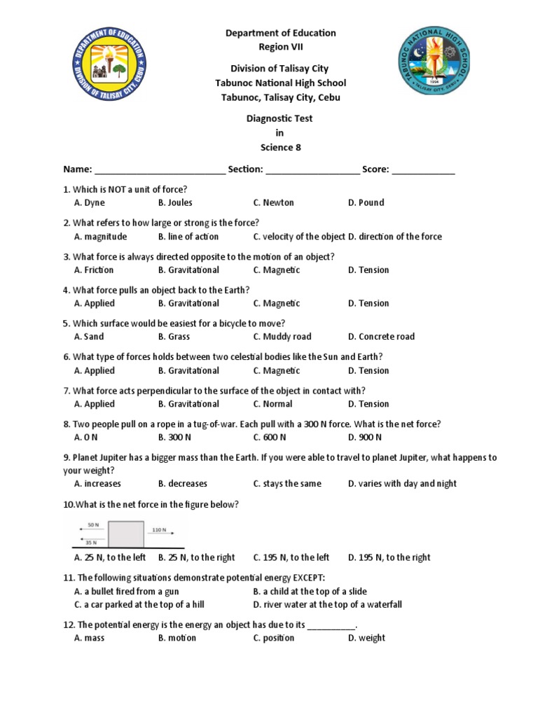 An Analysis of a Science Diagnostic Test Focusing on Forces, Energy ...