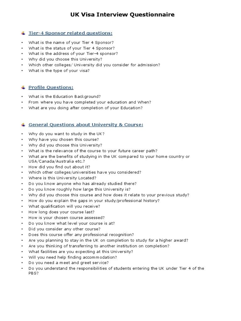 UK Visa Interview Questionnaire | PDF | Self-Improvement