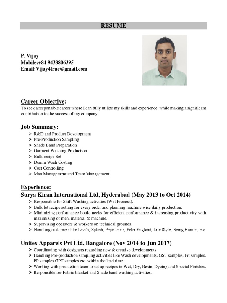 Resume 1 1 | PDF | Dyeing | Textiles