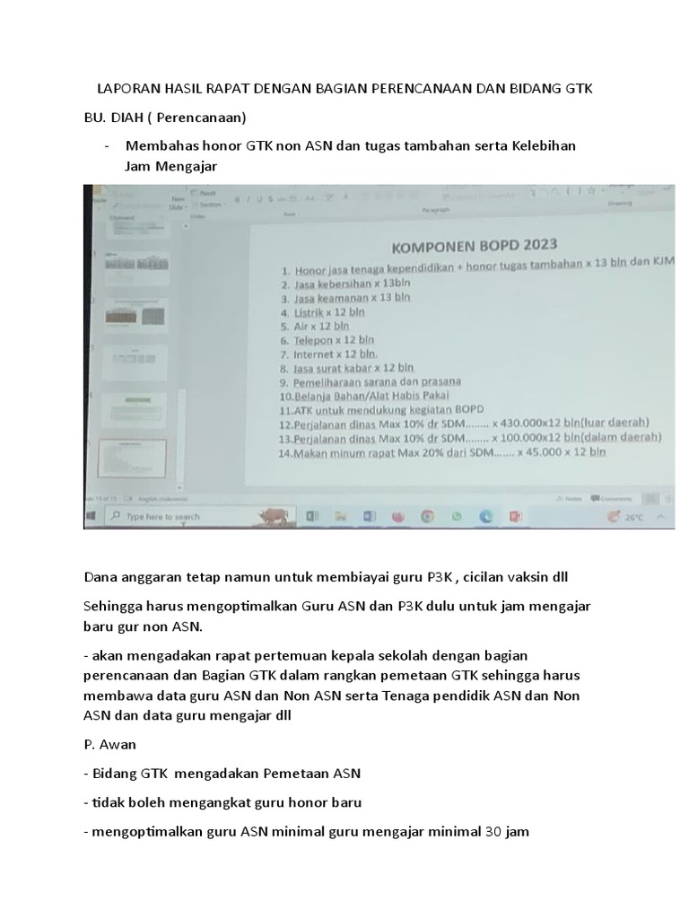 Hasil Rapat Dengan Bagian Perencanaan Dan Bidang GTK | PDF