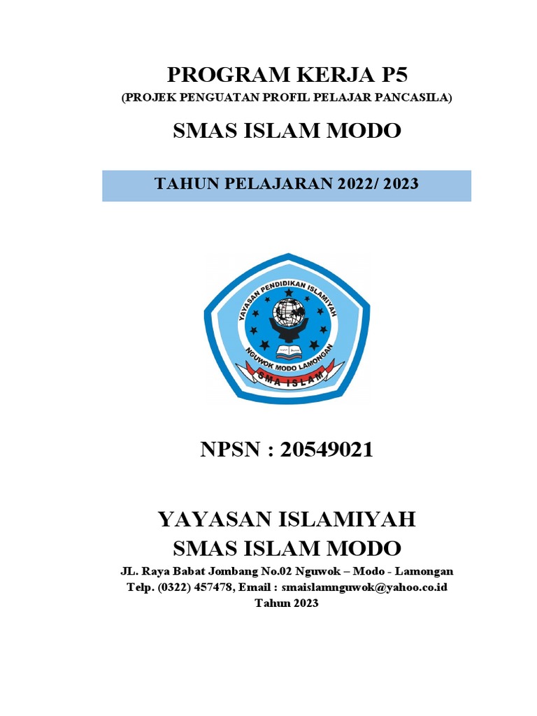 Contoh Cover Program Kerja P5 | PDF | Bisnis