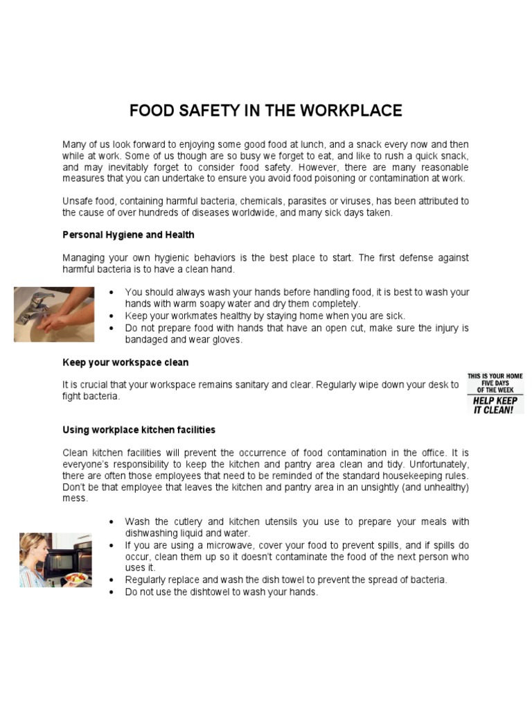 Workplace Food Safety Guidelines | PDF | Food Safety | Hygiene