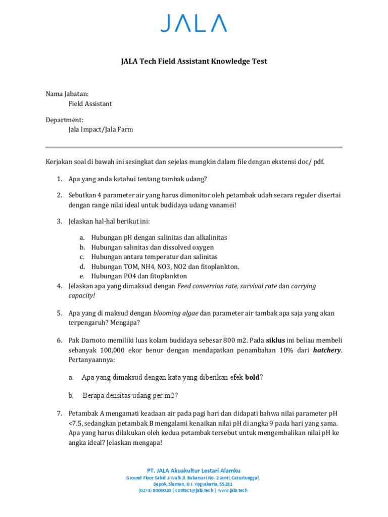 JALA Tech Field Assistant Knowledge Test | PDF