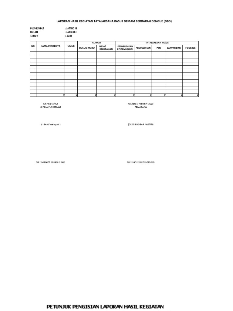 Form Laporan Bulanan DBD Puskesmas | PDF