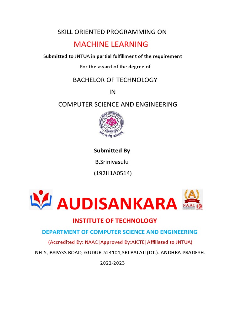 Bachelor of Technology Project Report on Machine Learning: A Skill Oriented Programming ...