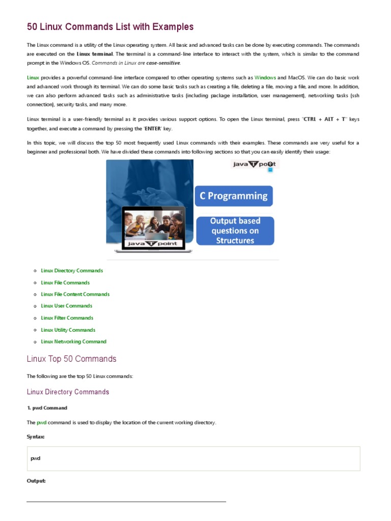 50 Linux Commands List With Examples - Javatpoint | PDF | Command Line ...