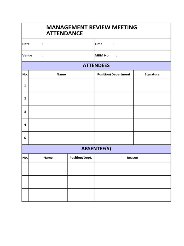 Management Review Attendance List | PDF