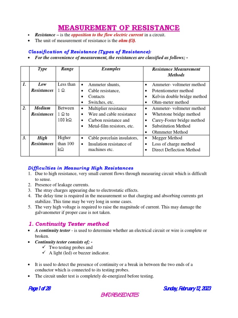 3 - Measurement of Resistance | PDF | Electrical Resistance And ...