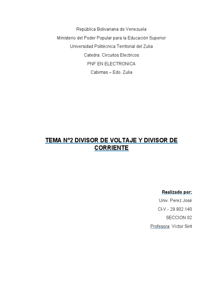 Divisor de Voltaje y Divisor de Corriente | PDF | Resistor | voltaje
