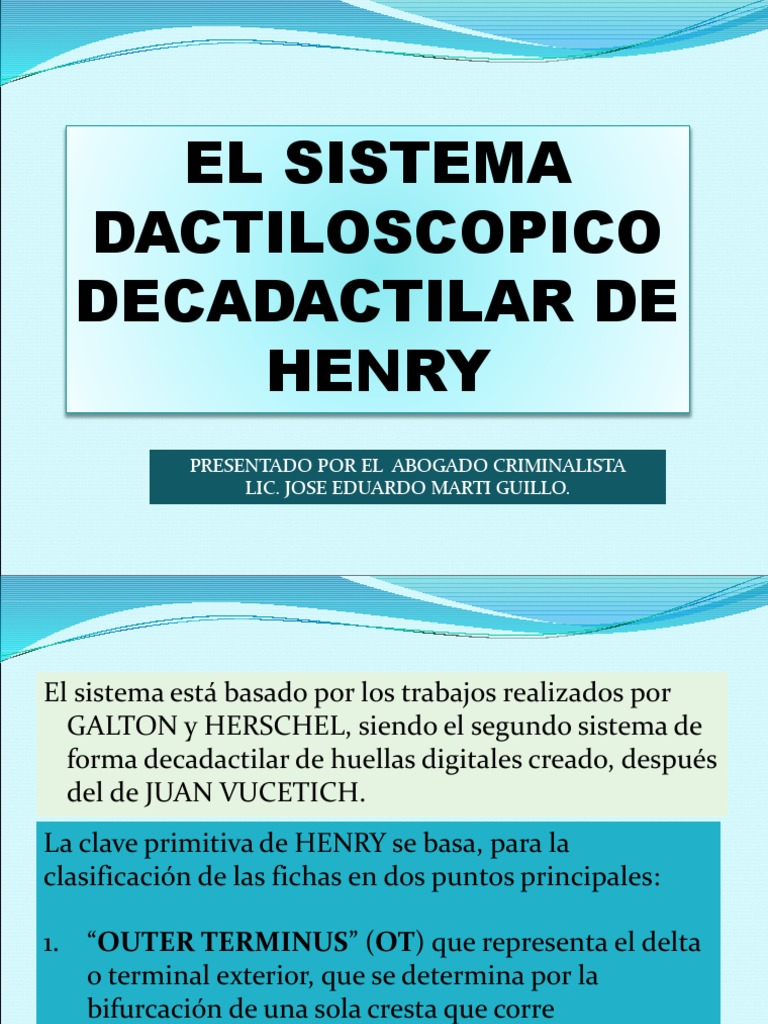 Sistema Dactiloscópico de Henry | PDF | Mano | Huella dactilar