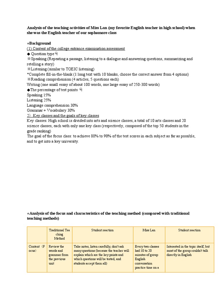 Miss Lan's Teaching Methods Analysis | PDF | Reading Comprehension ...