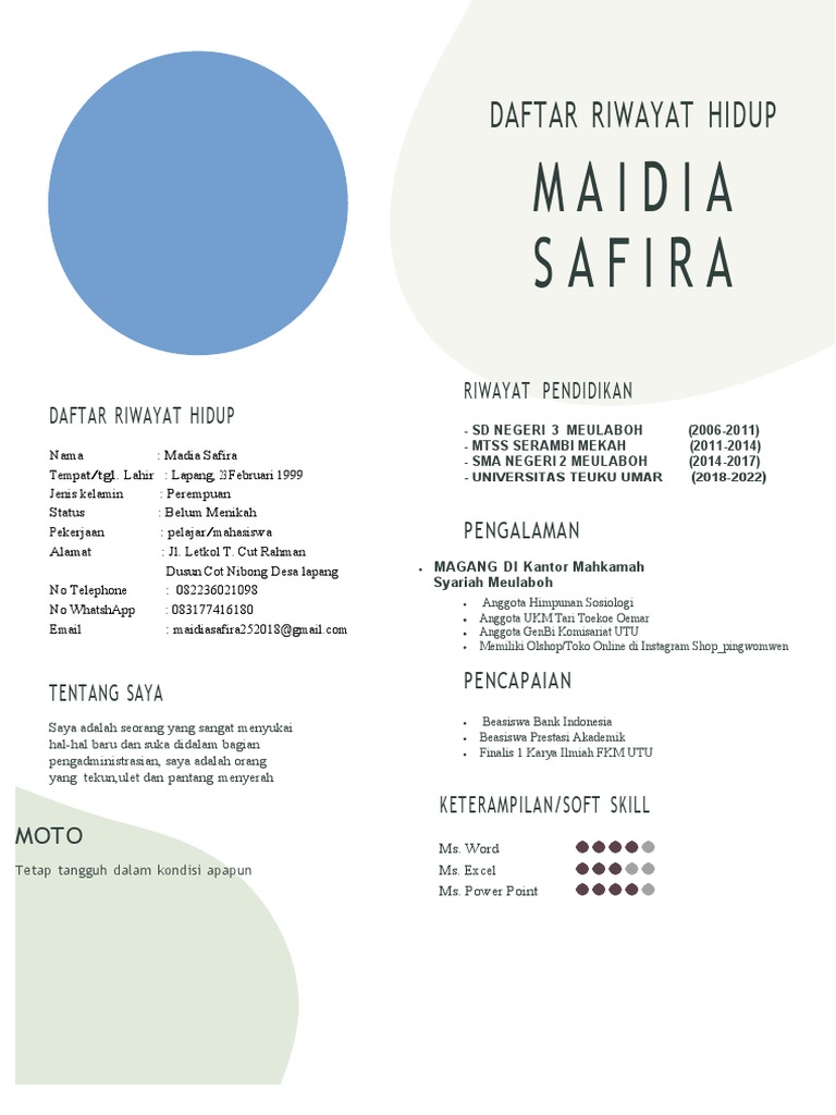 Riwayat Hidup Maidia Safira | PDF
