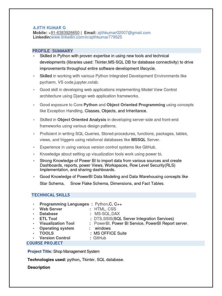 Ajith Kumar G Python - 2020 | Download Free PDF | Microsoft Sql Server ...