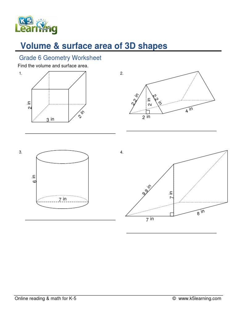 Grade 6 Volume Surface Area 3d Shapes A | PDF | Area | Geometric Measurement