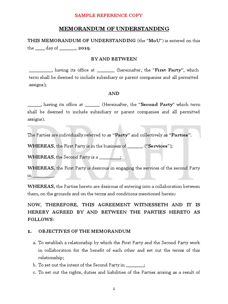 Memorandum of Understanding Template | PDF | Indemnity | Mediation