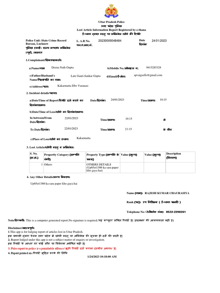 Lost Paperwork Report: Details of Misplaced Legal Documents Submitted ...