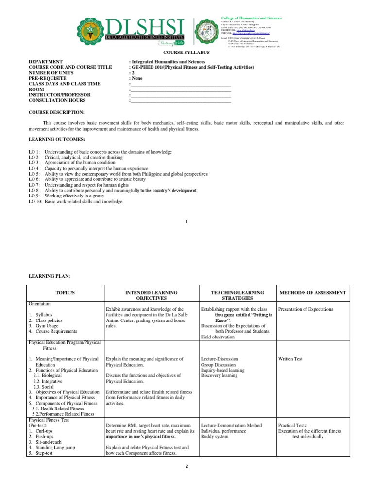 Ge-Phed 101-Physical Education and Self-Testing Activities | PDF