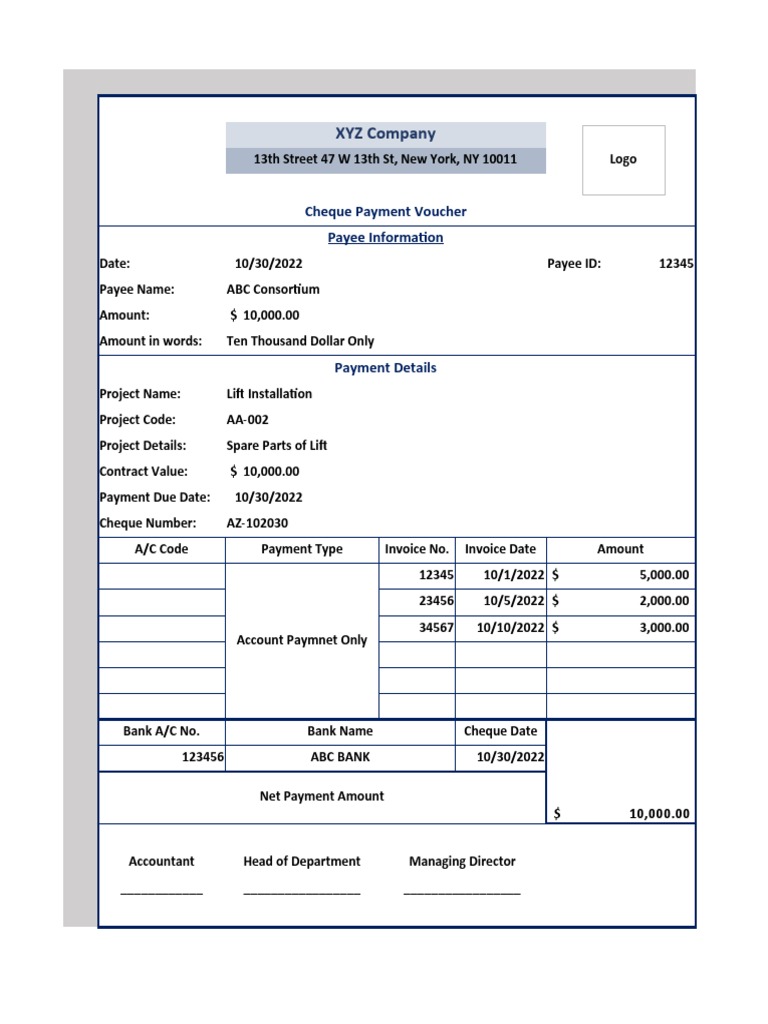 Cheque Payment Voucher Format in Excel | PDF | Payments | Cheque