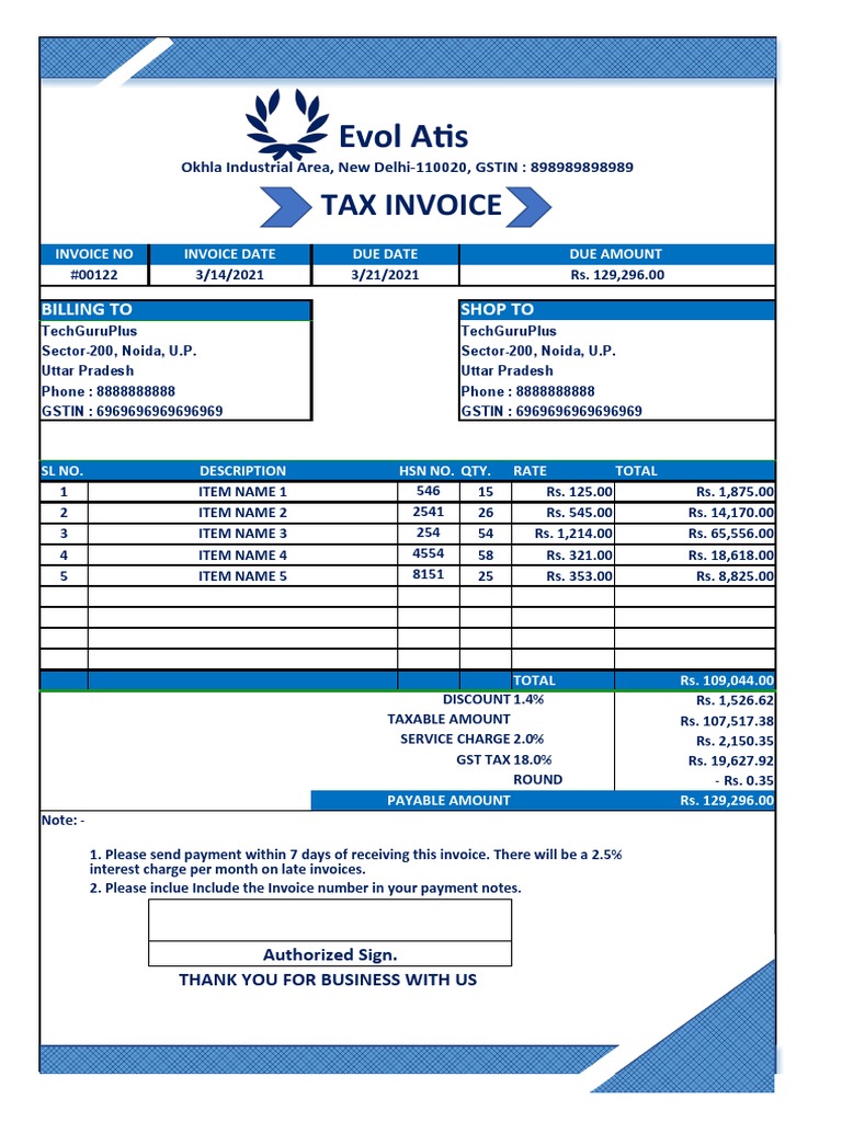 Valuable Template of GST Invoice Format in Excel Download | PDF ...